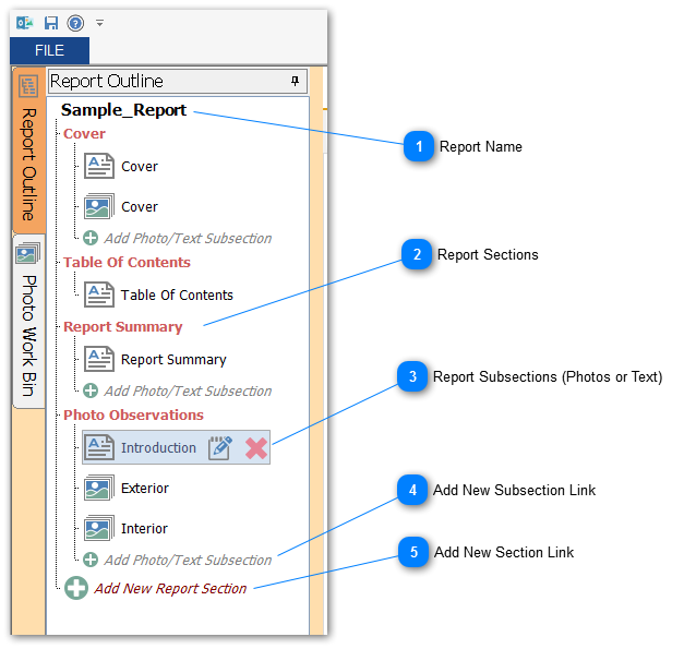 Report Outline Panel